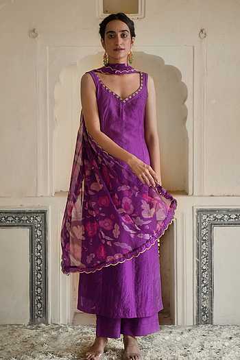 Buy Purple Chanderi Silk Hand Cutdana And Sequin Kurta Set For Women by ...