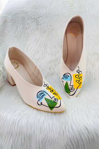 Buy Rajasthani Stuff Cream Rexine Doodle Art Hand Painted Heels Online ...