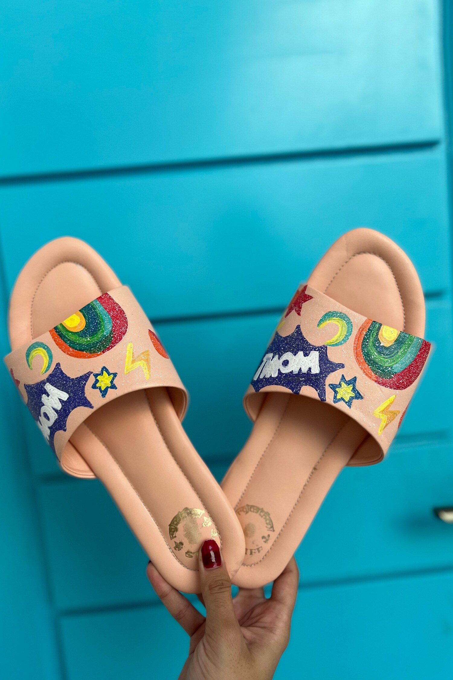 Buy Rajasthani Stuff Peach Rexine Happy Colours Hand Painted Flats ...