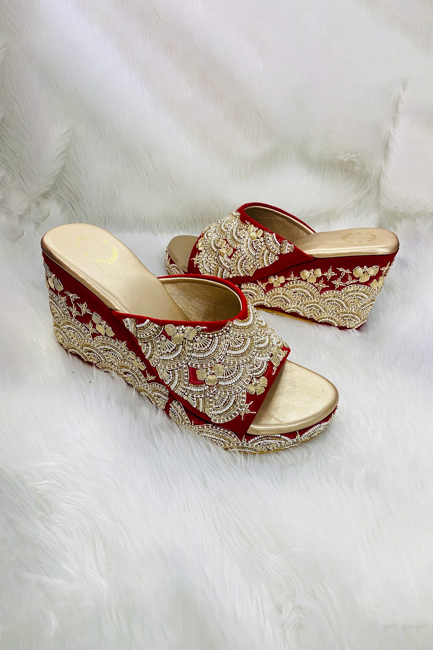 Buy Red Embroidered Savya Wedges by Rajasthani Stuff Online at Aza ...
