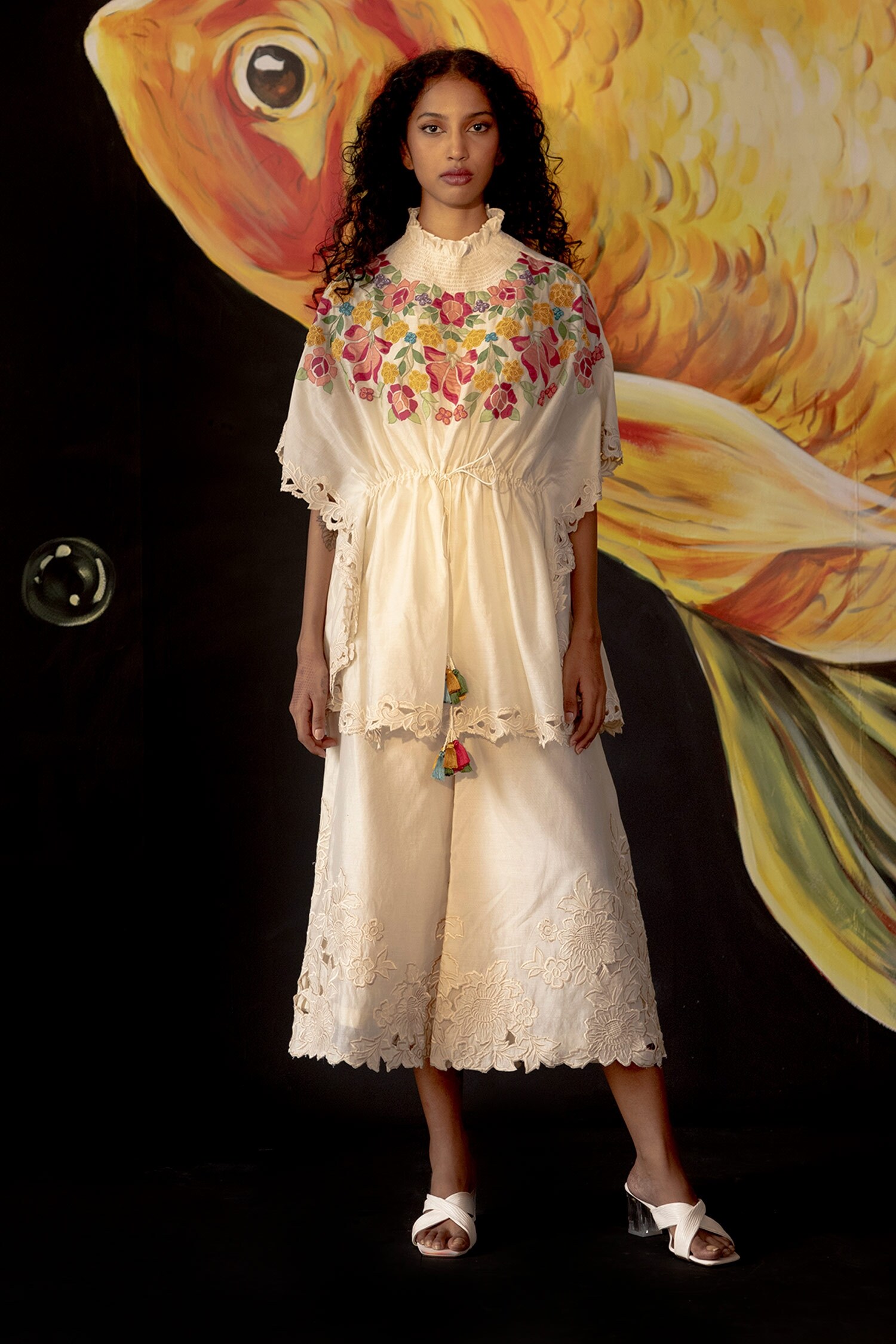 Buy Chandrima Ivory Chanderi Kaftan Online | Aza Fashions