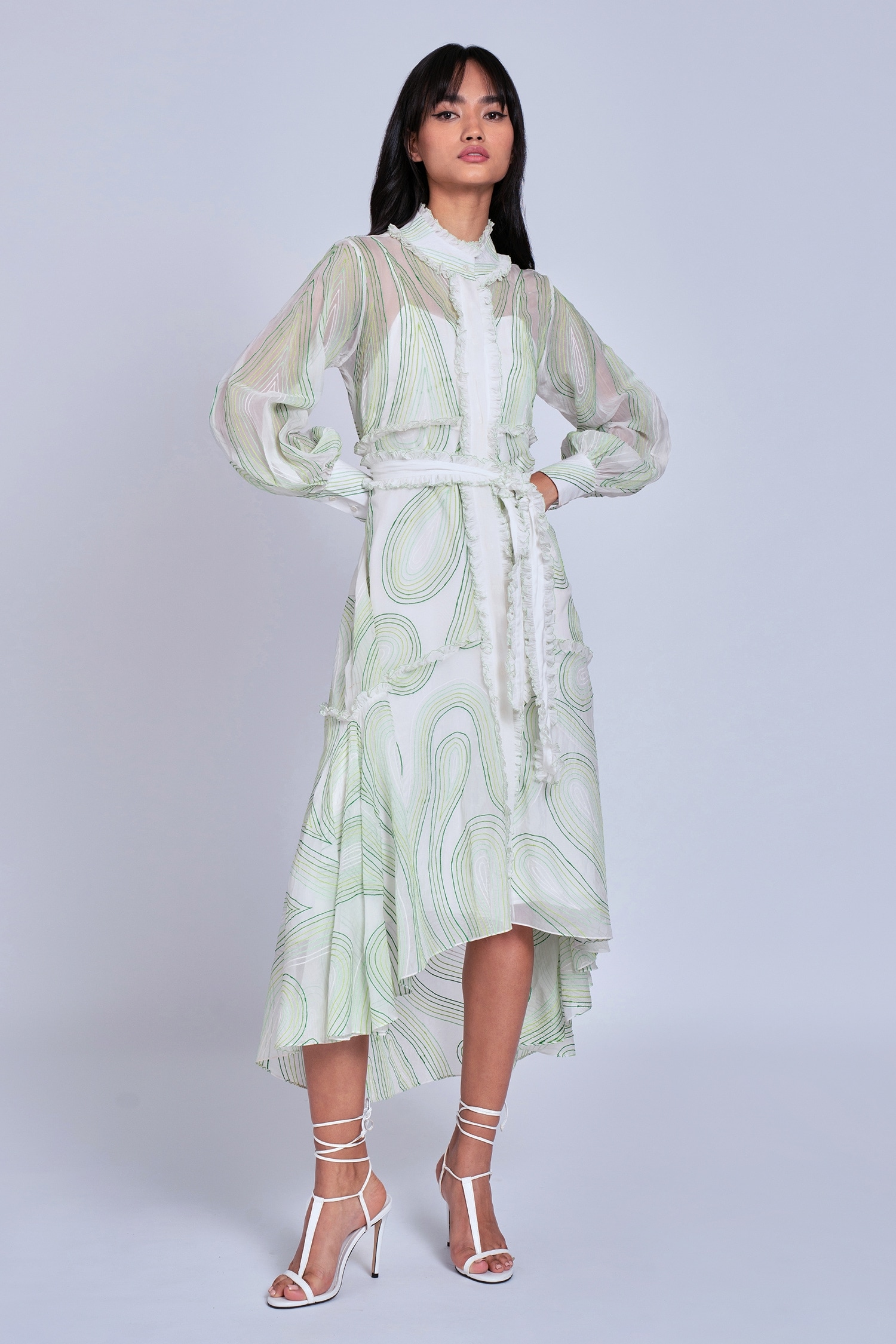 Buy World of Ra White Organza Waves Embroidered Shirt Dress Online ...