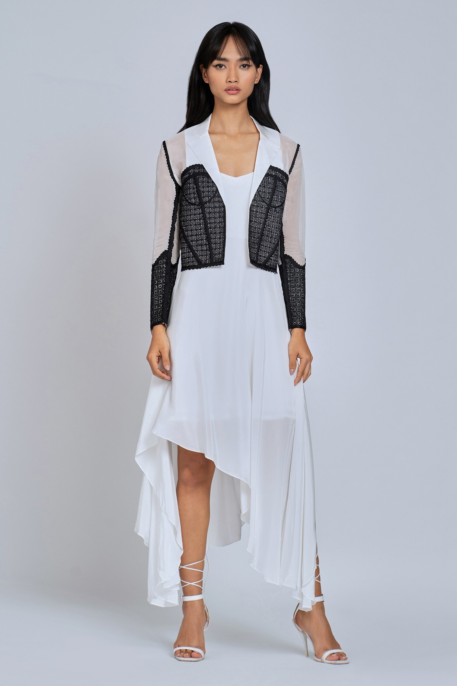 Buy World of Ra White Material Embroidered Cropped Blazer Online | Aza ...