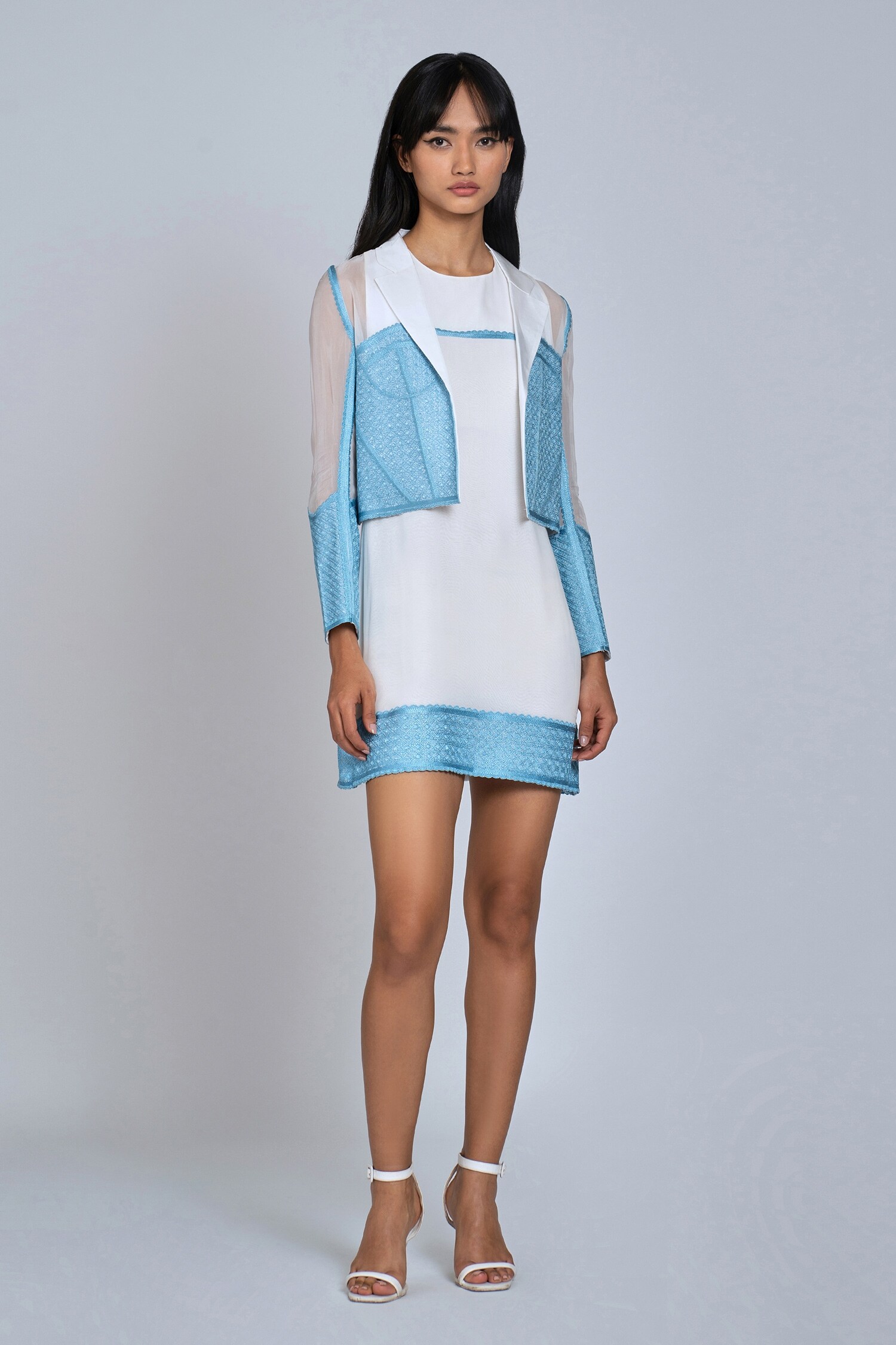 Buy World of Ra White Georgette Organza Embroidered Shift Dress Online ...