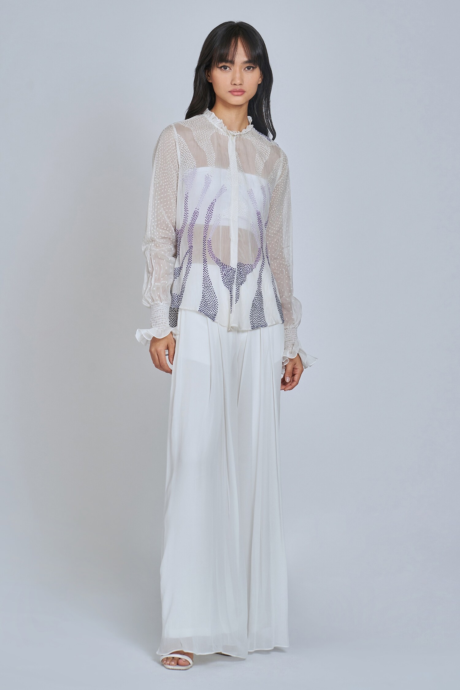 Buy World of Ra White Georgette Wide Leg Pant Online | Aza Fashions