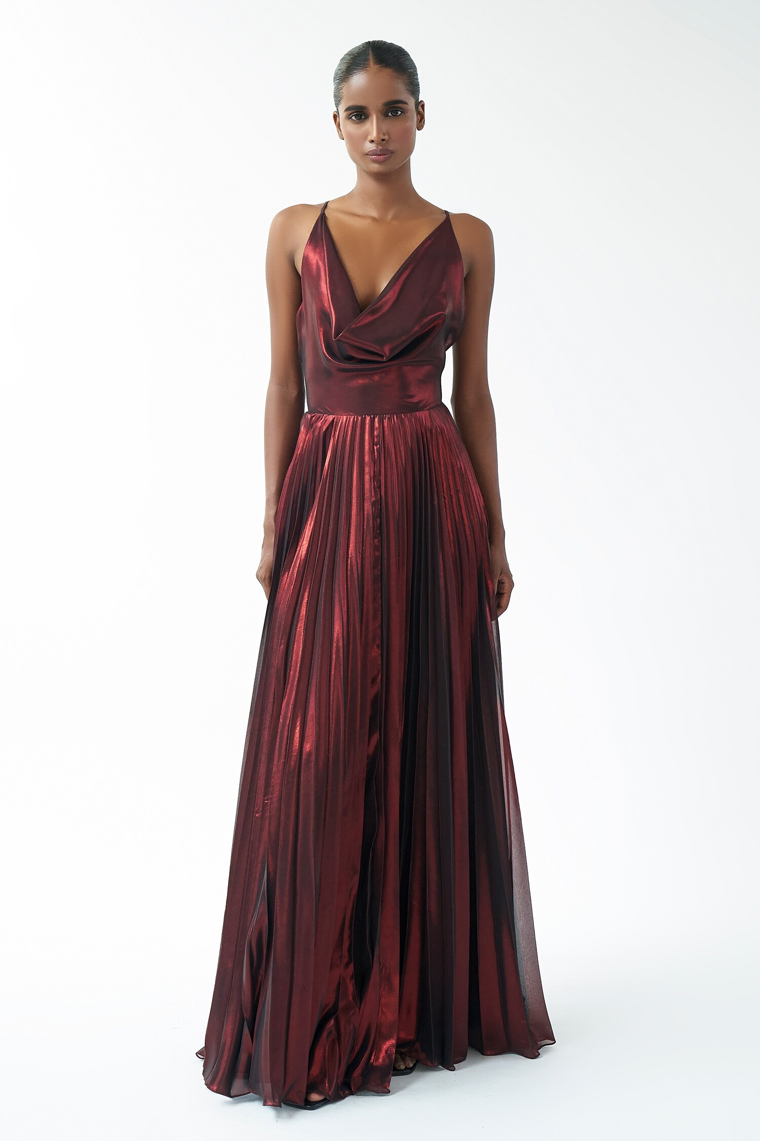 Buy Red Lame Cowl Neck Gown For Women by Gauri & Nainika Online at Aza ...