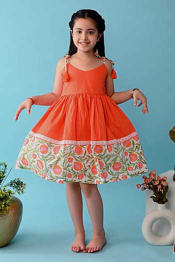 Buy Orange Cotton Printed Floral Rafa Camisole Dress For Girls by THE ...