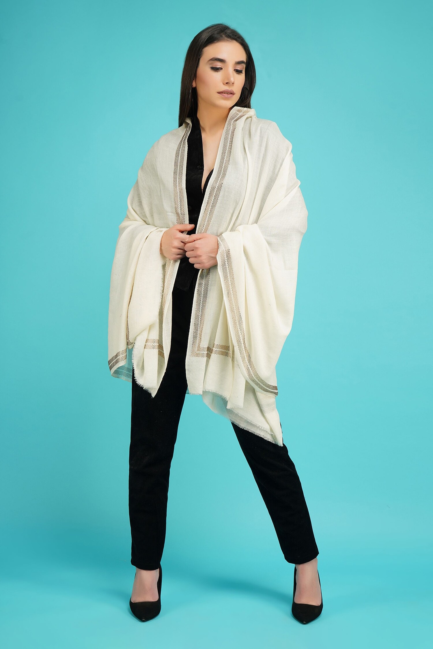 Buy White Embroidered Stone Stole by DUSALA Online at Aza Fashions.