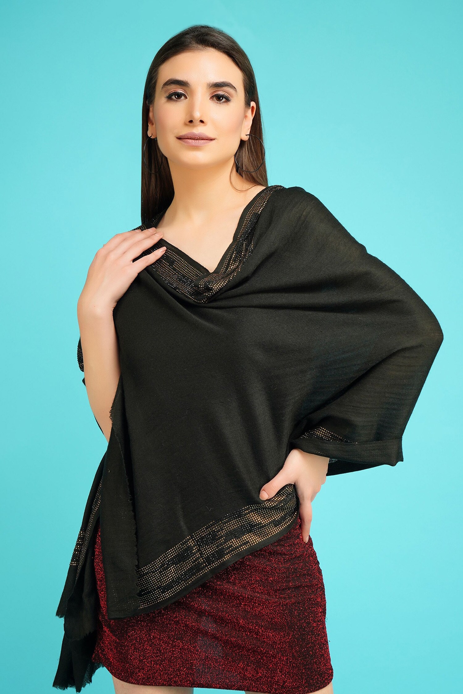 Buy Black Embroidered Cashmere Stone Stole by DUSALA Online at Aza ...