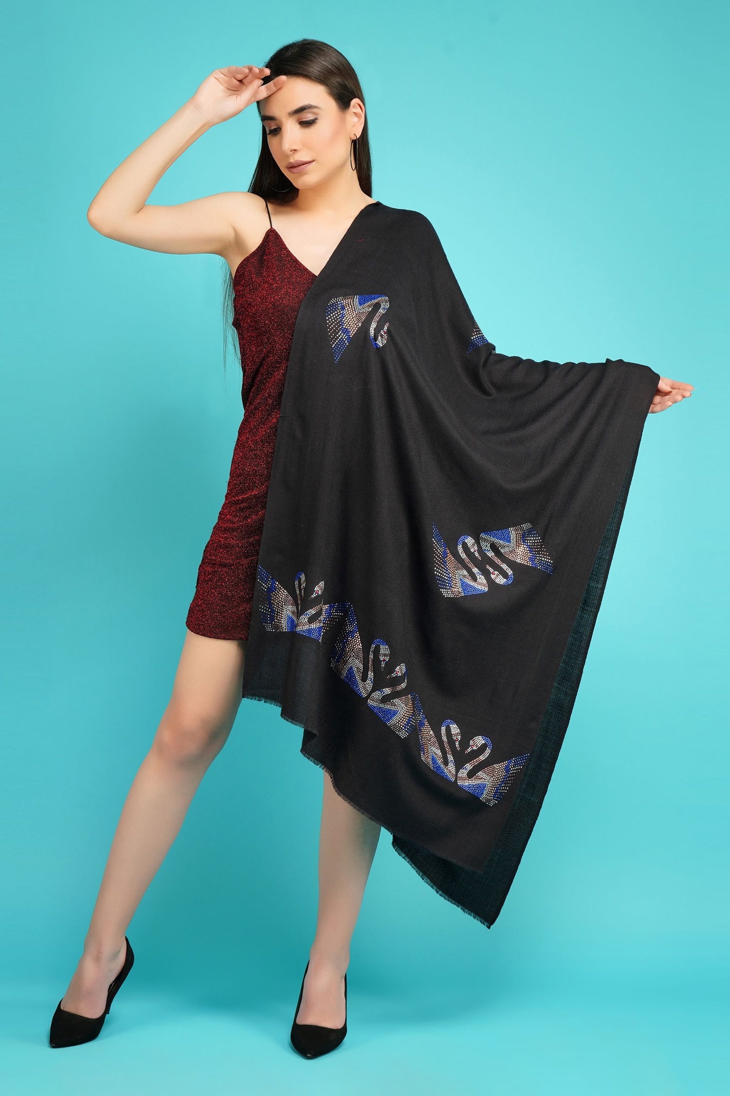 Buy Black Embroidered Stone Stole by DUSALA Online at Aza Fashions.