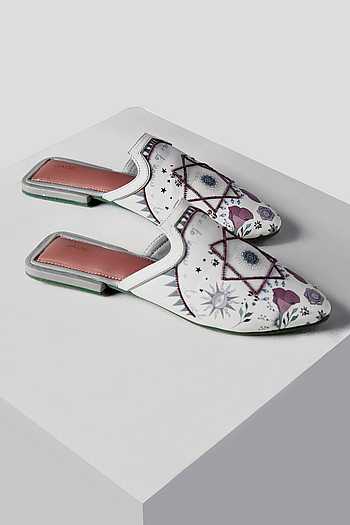 Buy Ivory Embroidery Rahile Vegan Leather Mules by Jade by Monica and ...