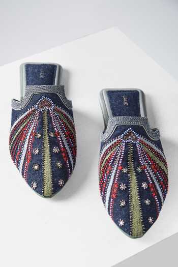 Buy Jade by Monica and Karishma Blue Helena Denim Mules Online | Aza ...