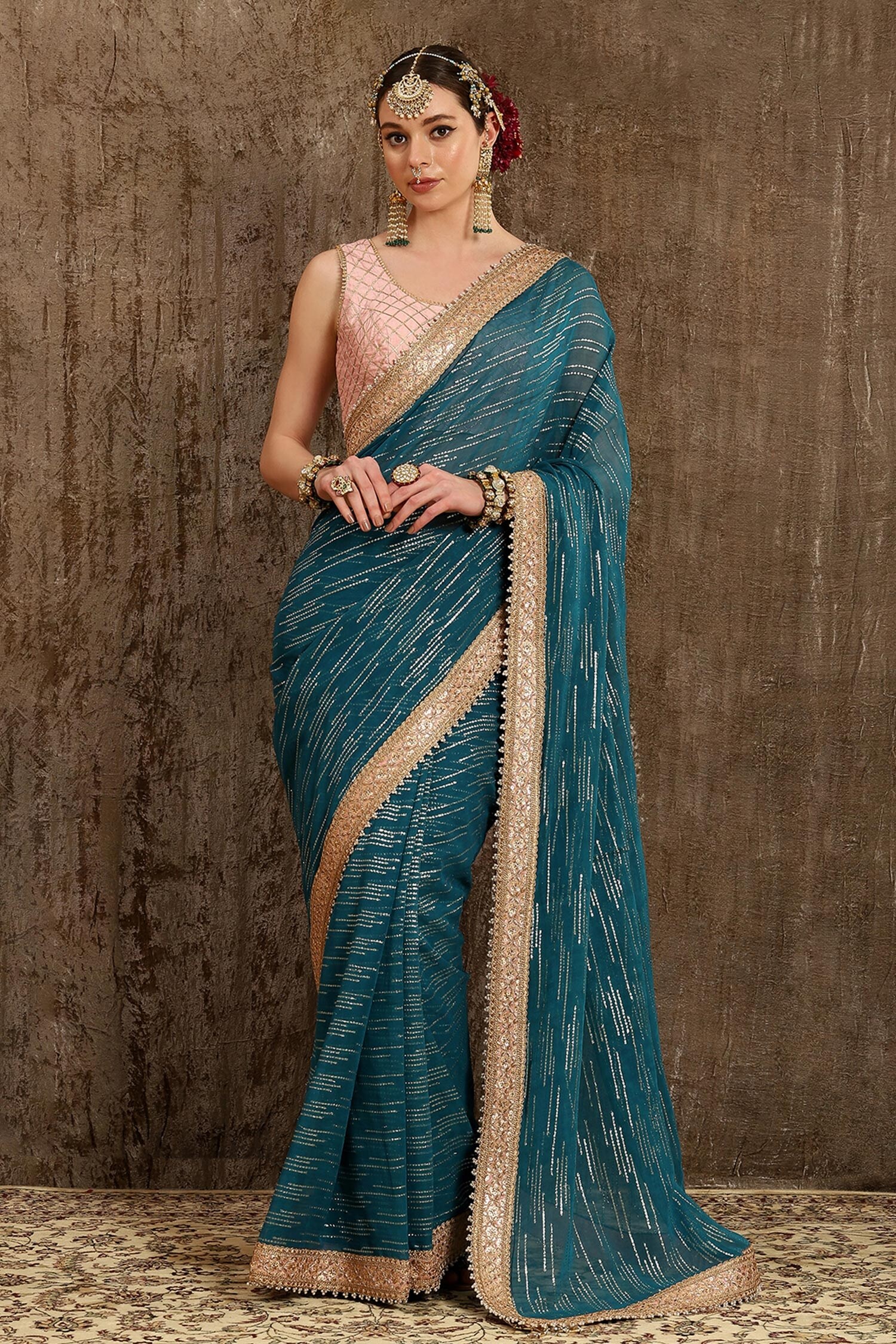 Buy Shikhar Sharma Blue Georgette Embroidered Saree With Blouse Online ...