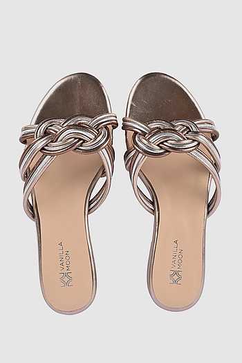 Buy Vanilla Moon Gold Leather Avalon Front Knot Flats Online | Aza Fashions