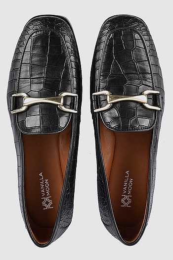 Buy Vanilla Moon Black Raven Leather Loafers Online | Aza Fashions