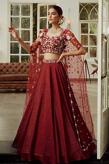 Buy Niamh By Kriti Floral Embroidered Cape Lehenga Set Online | Aza ...