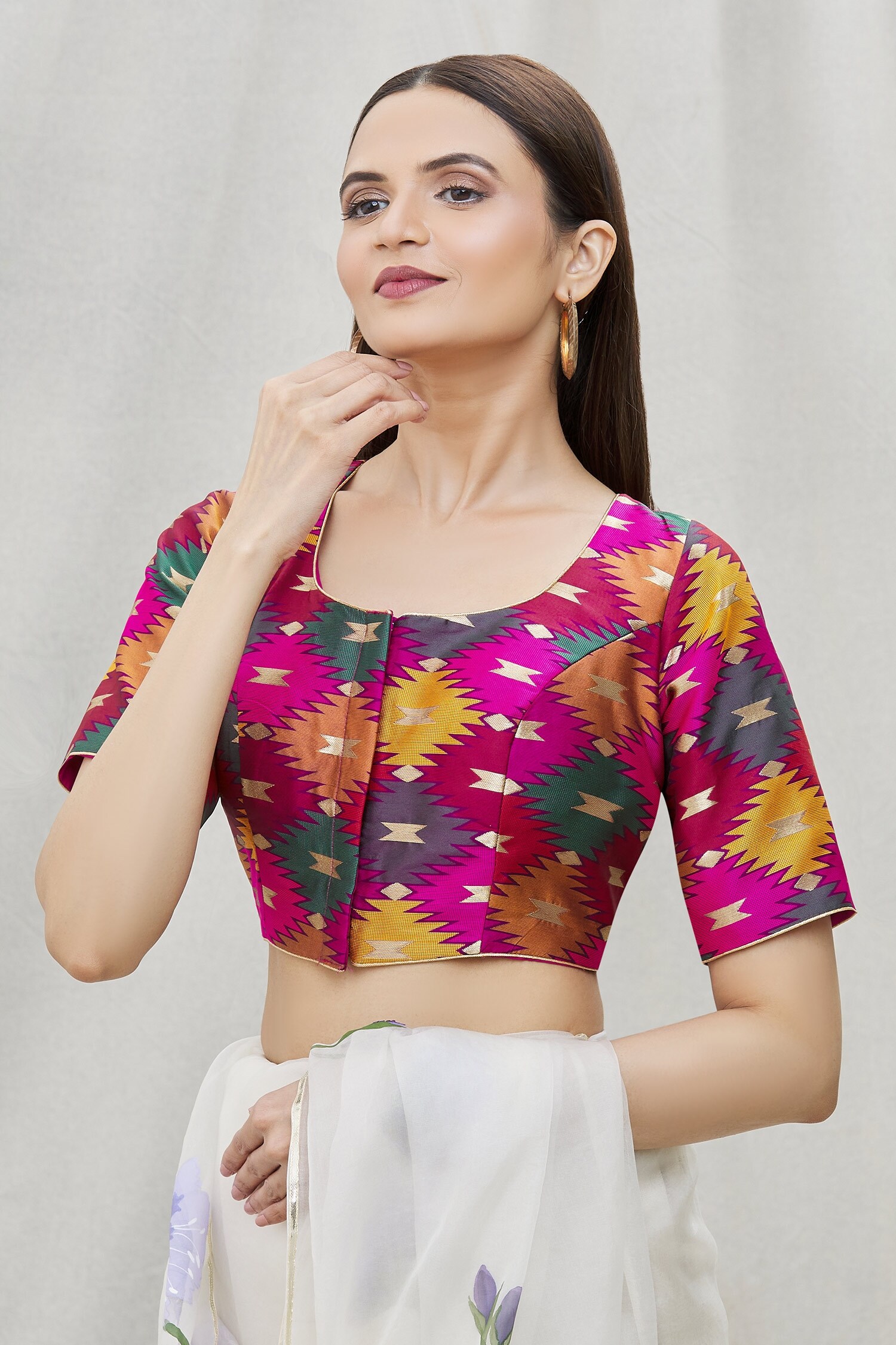 Buy Pink Geometric Pattern Blouse For Women by Khwaab by Sanjana ...