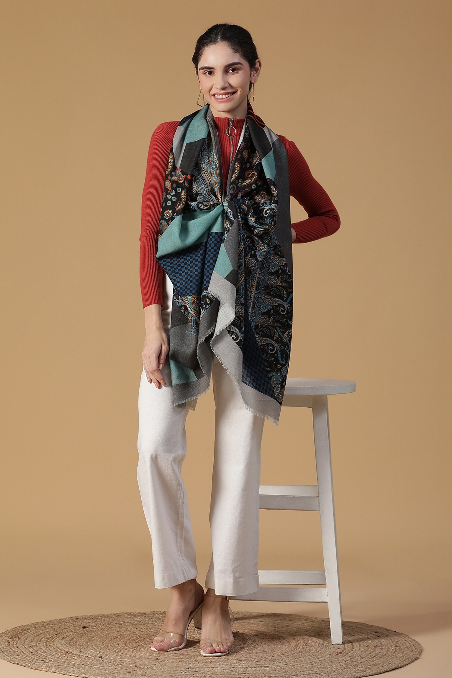 Buy Shingora Paisley And Geometric Print Stole Online | Aza Fashions