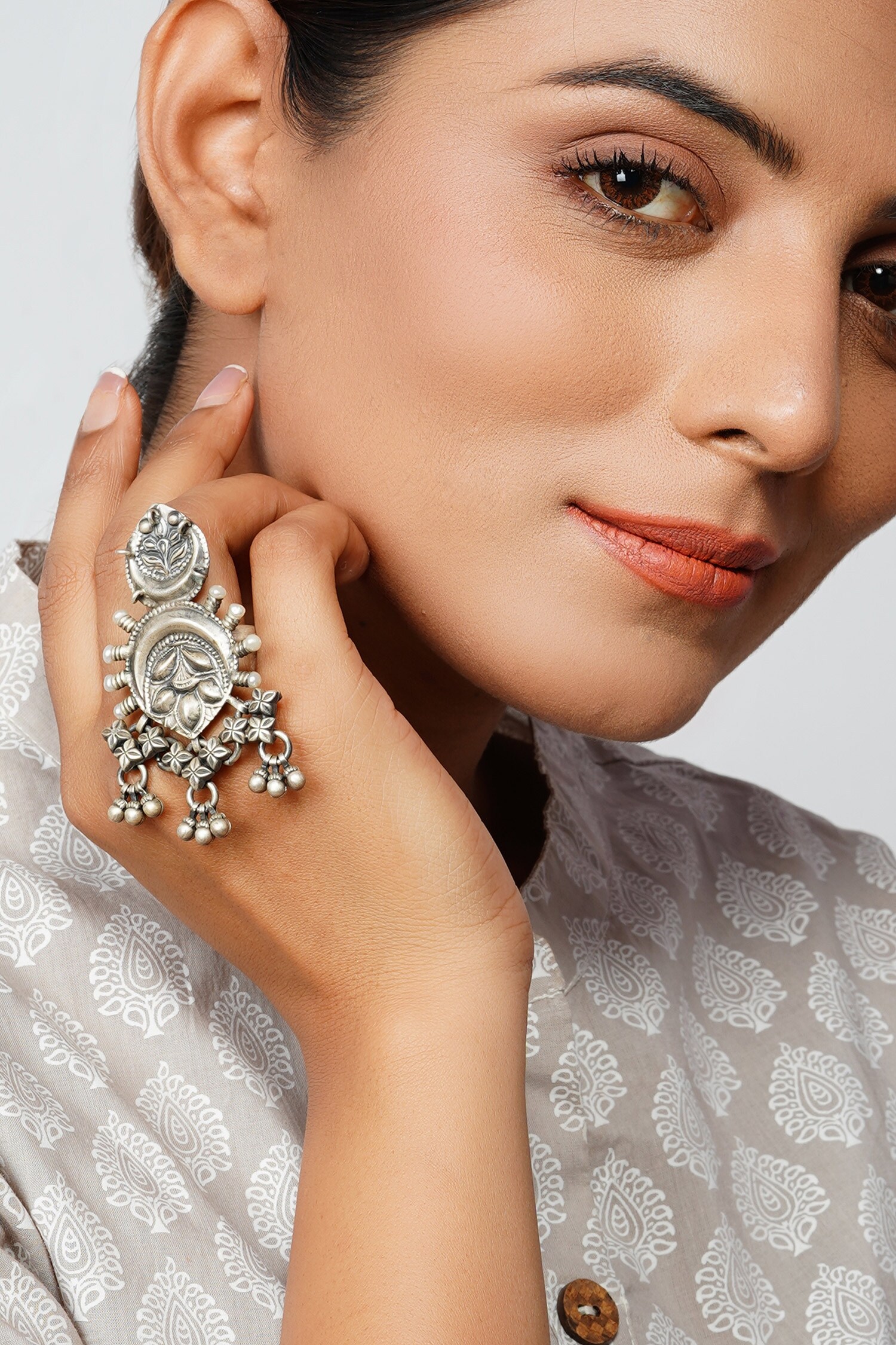 Buy Silver Plated Oxidized Carved Tassel Ring by Palace of Silver ...