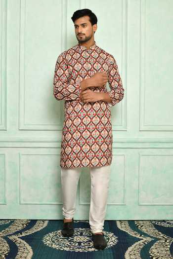 Buy Multi Color Kurta Soft Cotton Floral Pattern Set For Men by Adara ...