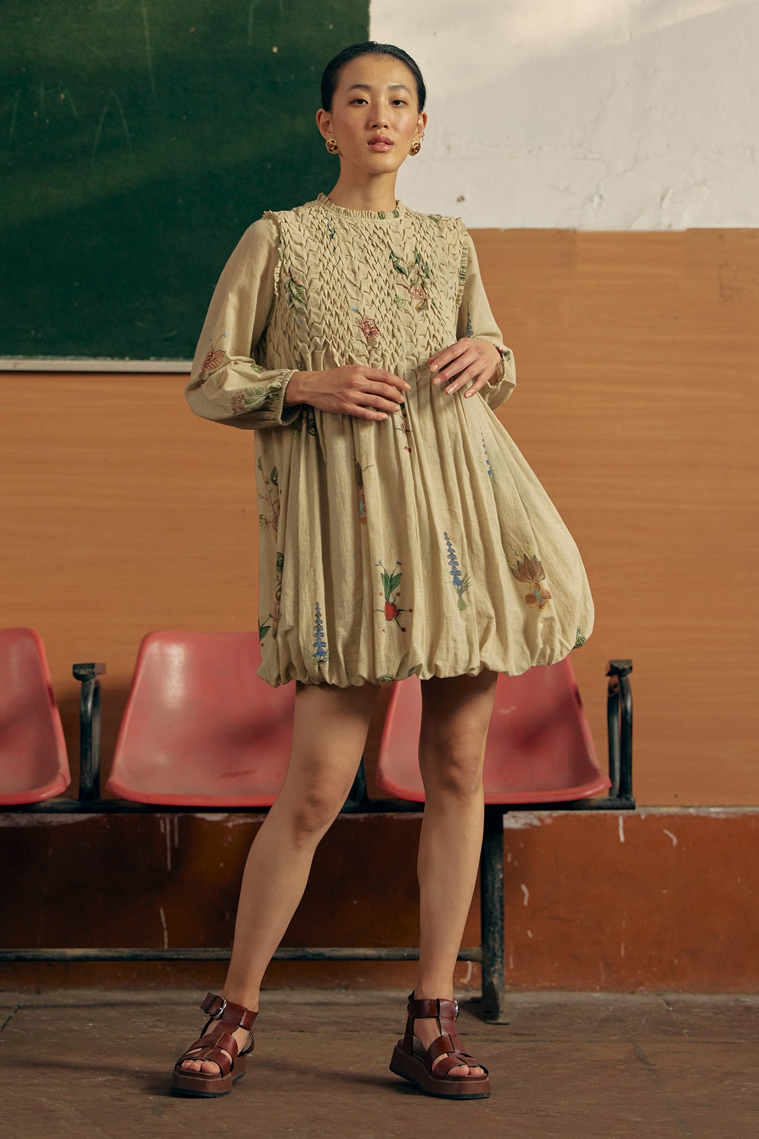 Buy Cord Ivory Cotton Amelia Botanical Print Dress Online | Aza Fashions