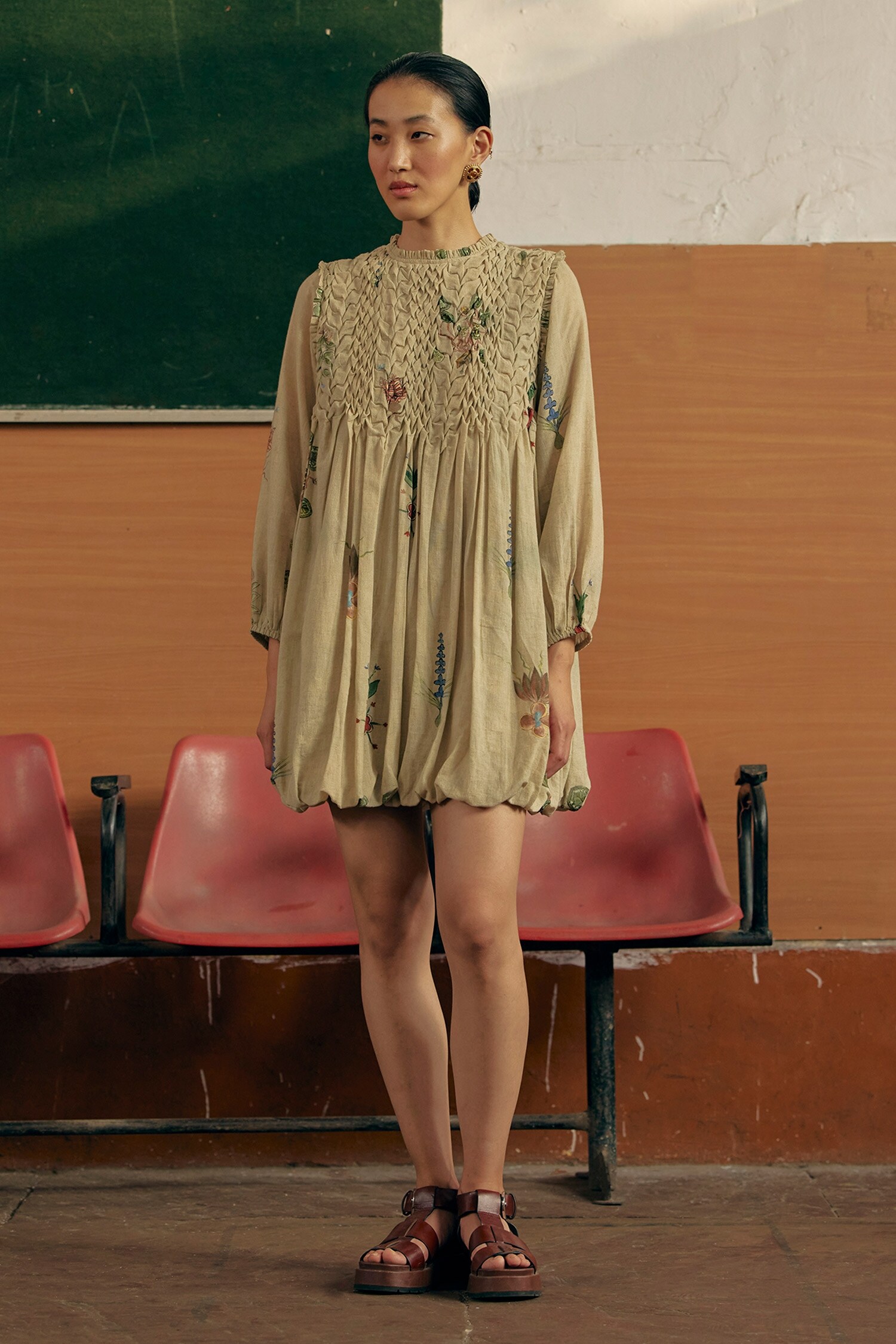 Buy Cord Ivory Cotton Amelia Botanical Print Dress Online | Aza Fashions