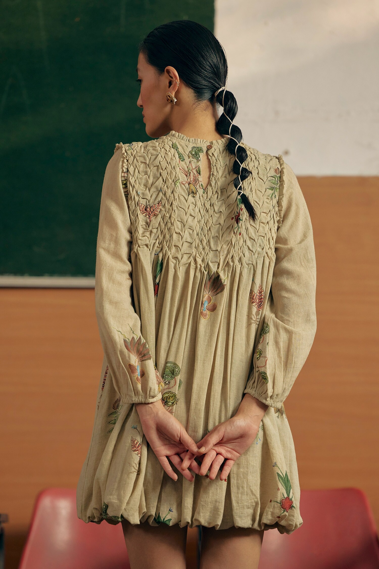 Buy Cord Ivory Cotton Amelia Botanical Print Dress Online | Aza Fashions