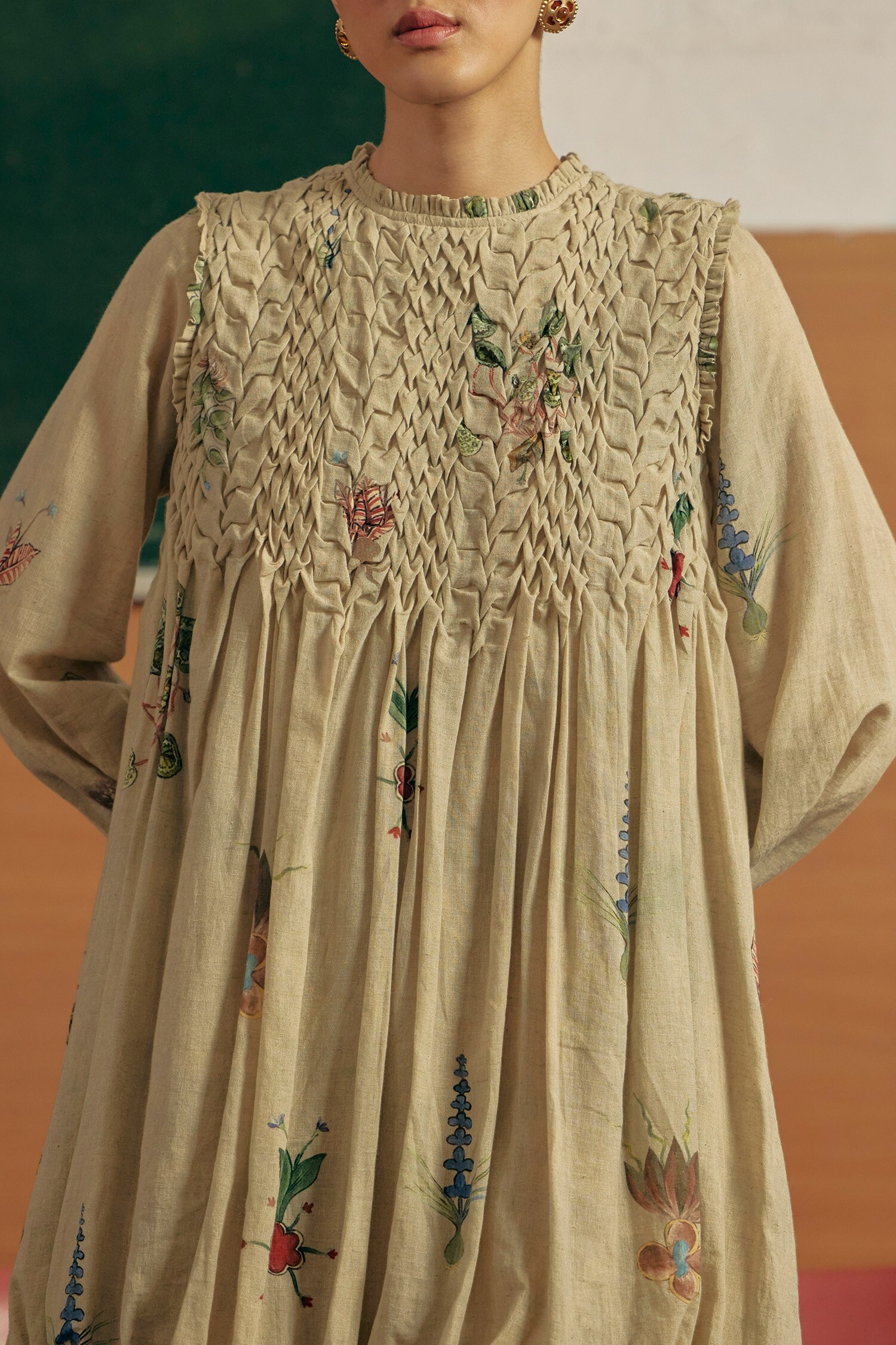 Buy Cord Ivory Cotton Amelia Botanical Print Dress Online | Aza Fashions