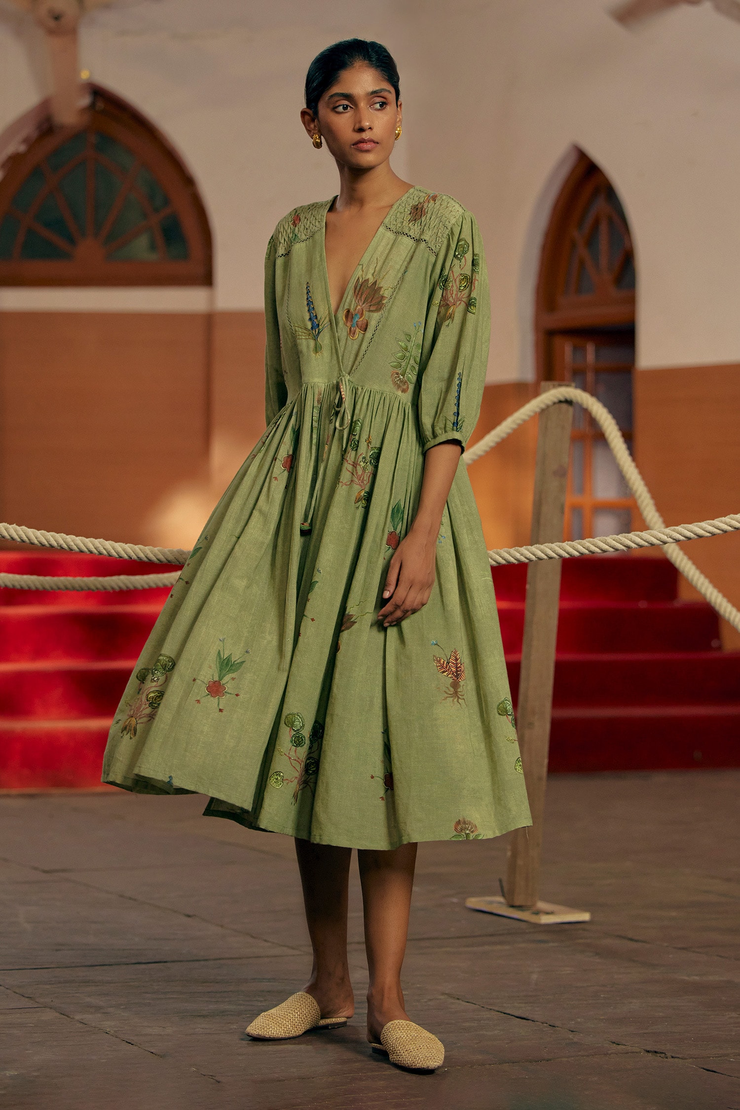 Buy Green 100% Cotton Printed Hand Botanical Poem Dress For Women by ...