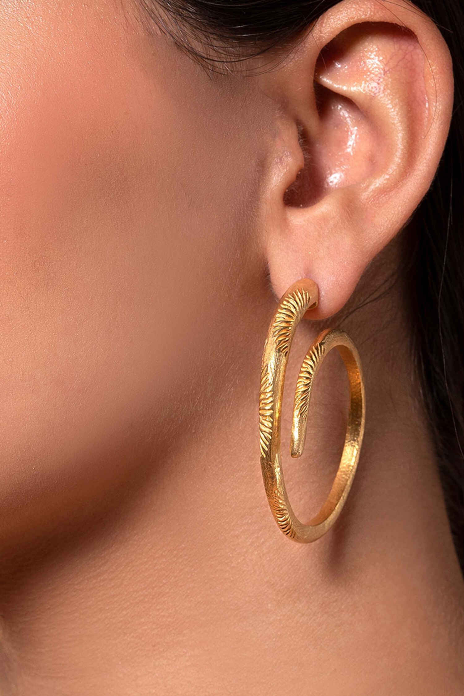 Buy Gold Plated Expression Open Hoops by Isharya Online at Aza Fashions.