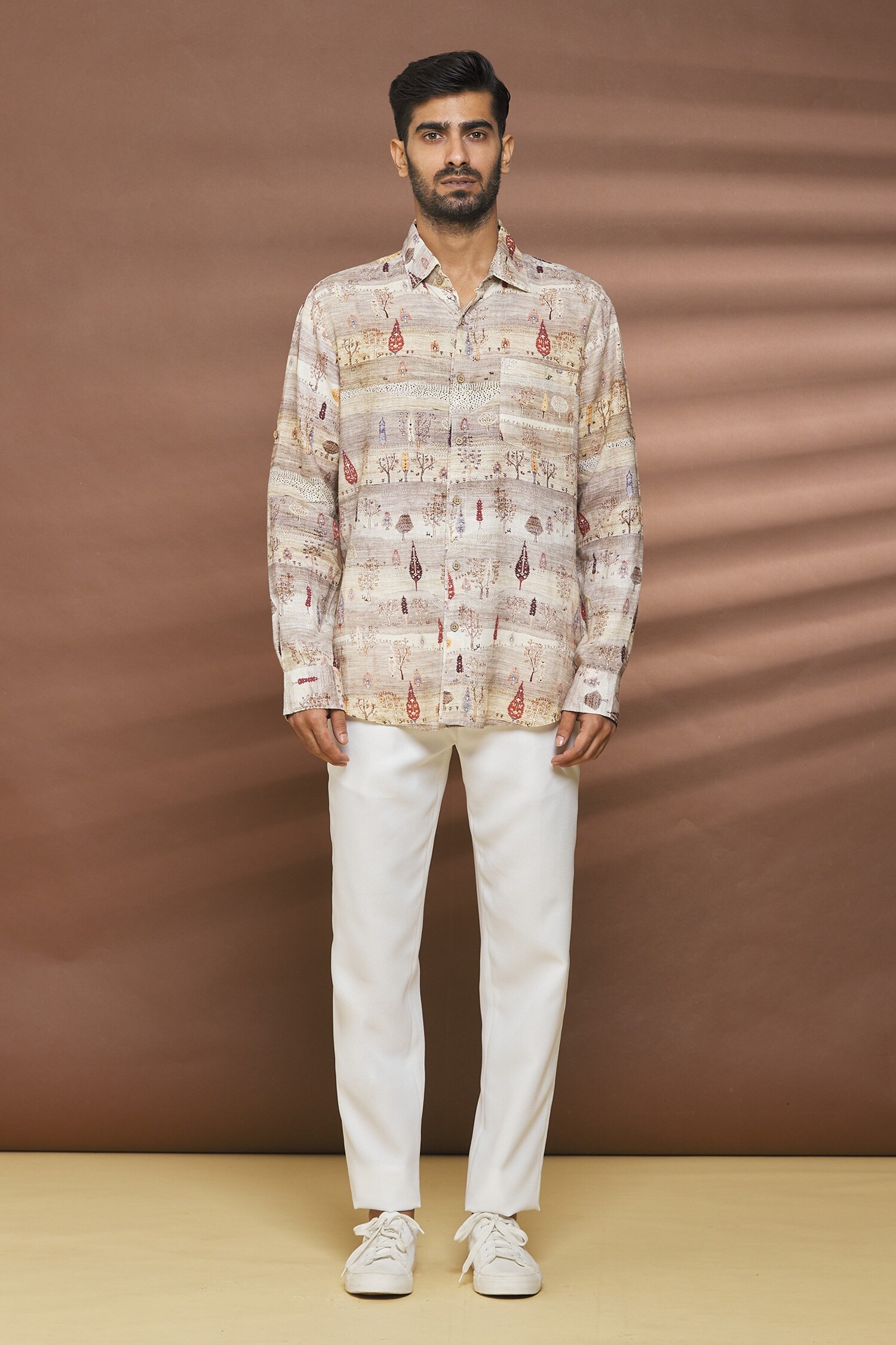 Buy Linen Bloom Multi Color Linen Landscape Print Shirt Online | Aza ...
