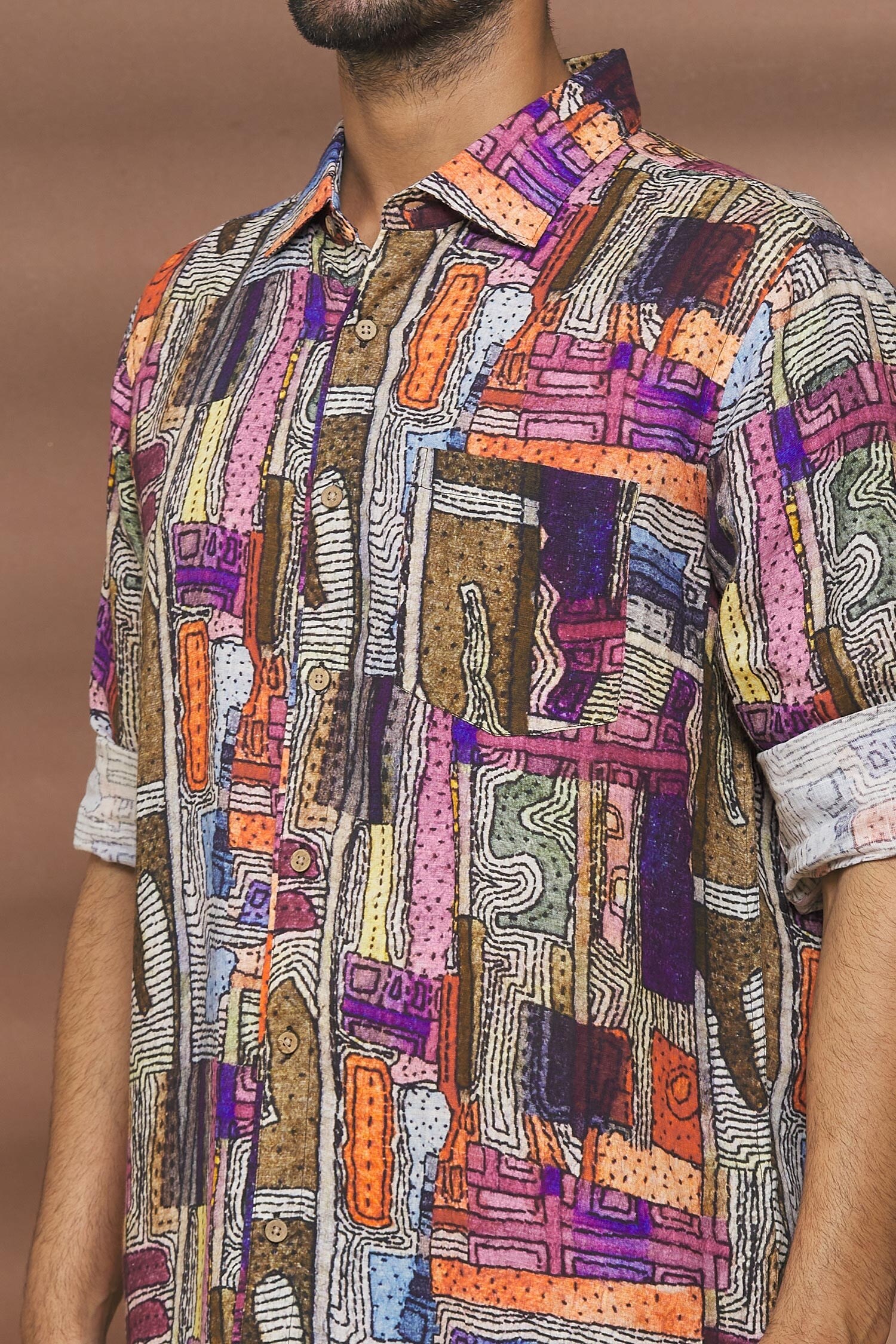 Buy Linen Bloom Multi Color Linen Tokyo Print Shirt Online | Aza Fashions