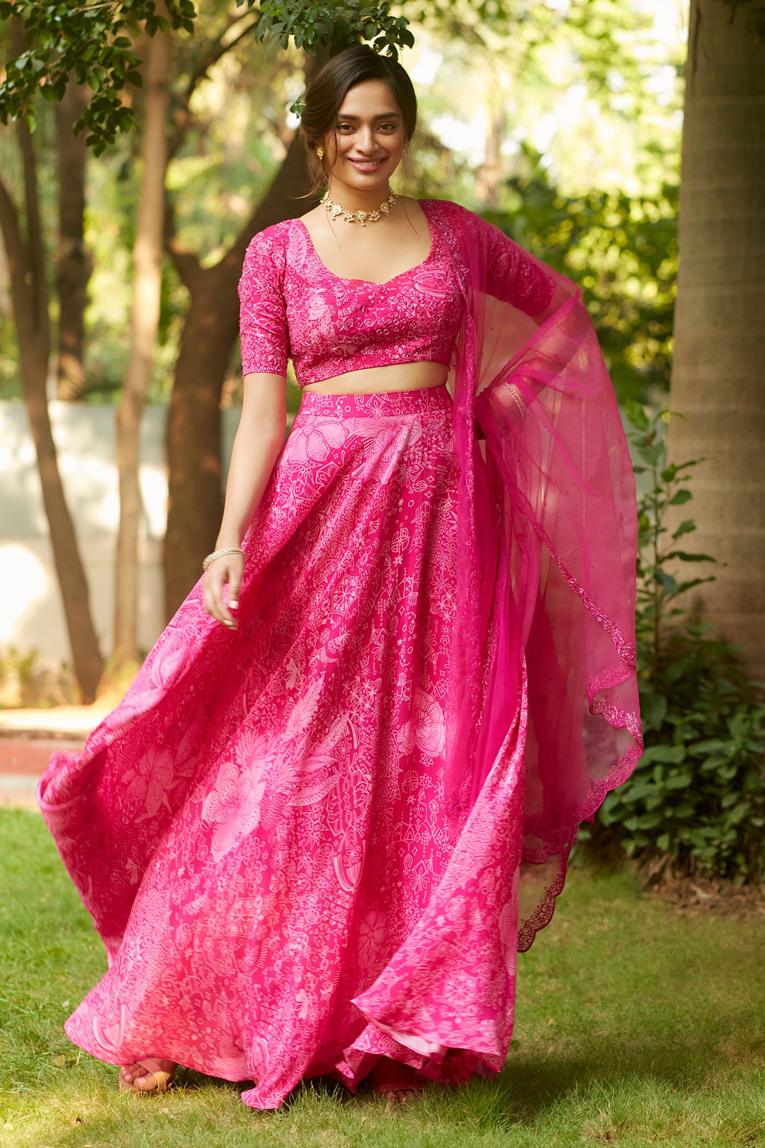 Buy Ankita Dharman Pink Viscose Natural Crepe Abstract Floral Print Lehenga Set Online | Aza ...