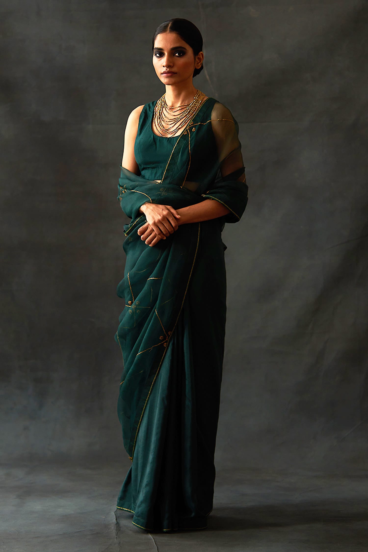 Buy Green Embroidery Aari Floral Zardozi Saree For Women by Nishar ...