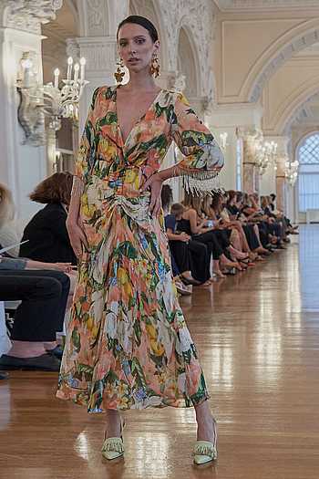 Buy Multi Color Viscose Lurex Georgette Printed Botanic V Neck Dress ...