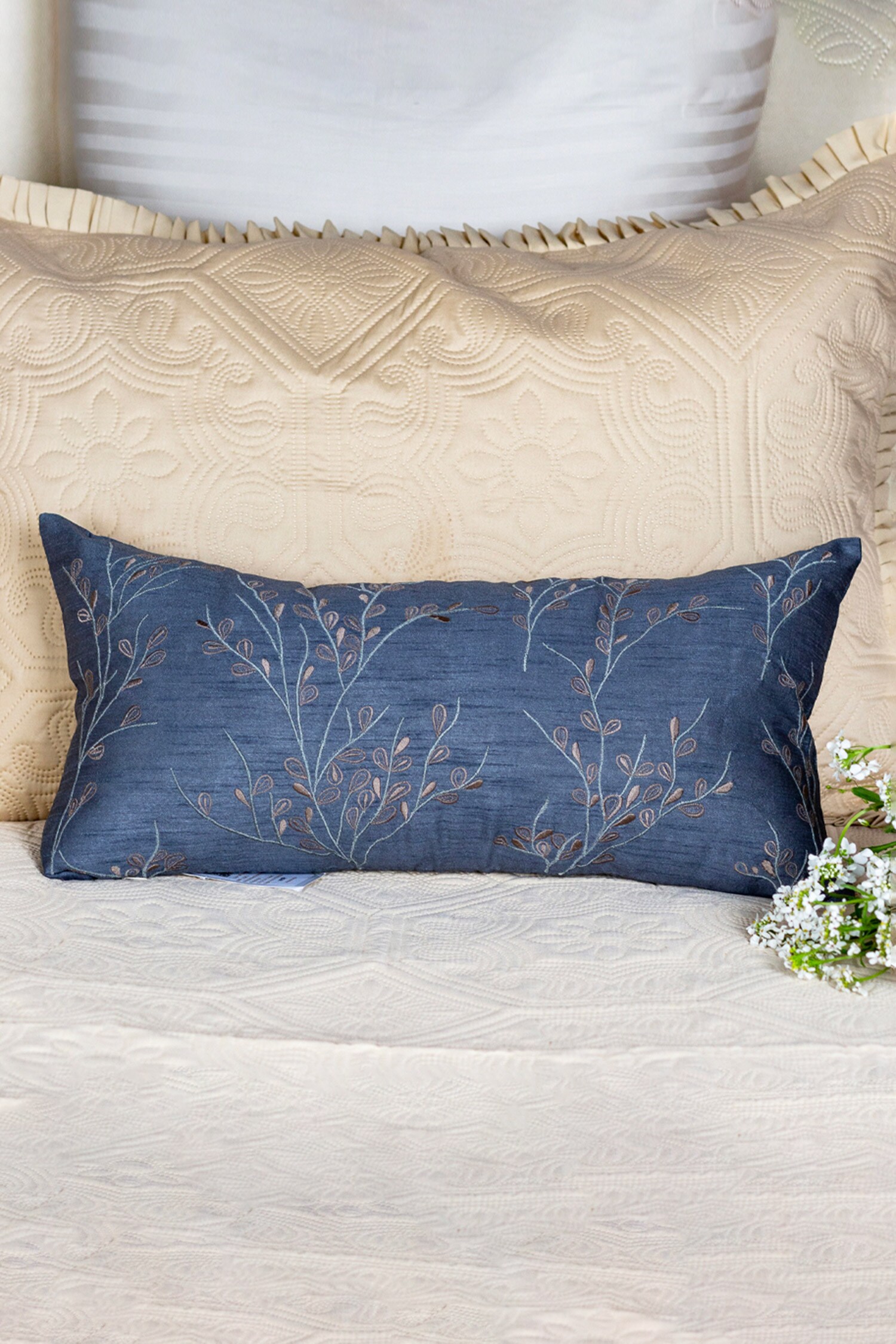 Buy Floral Paisley Embroidered Rectangle Cushion Cover by ALCOVE at Aza ...