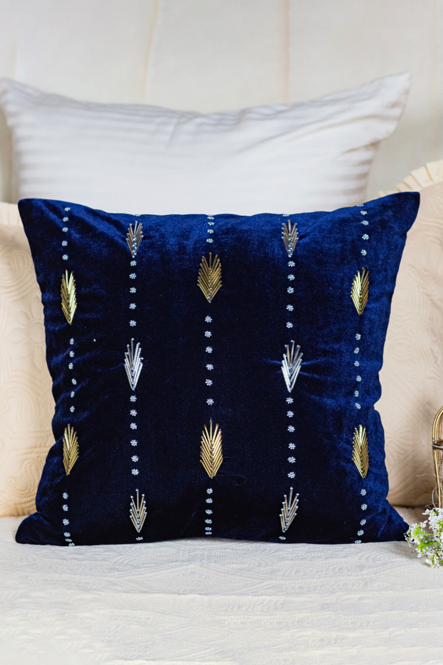 Buy Bead Embroidered Cushion Cover by ALCOVE at Aza Fashions