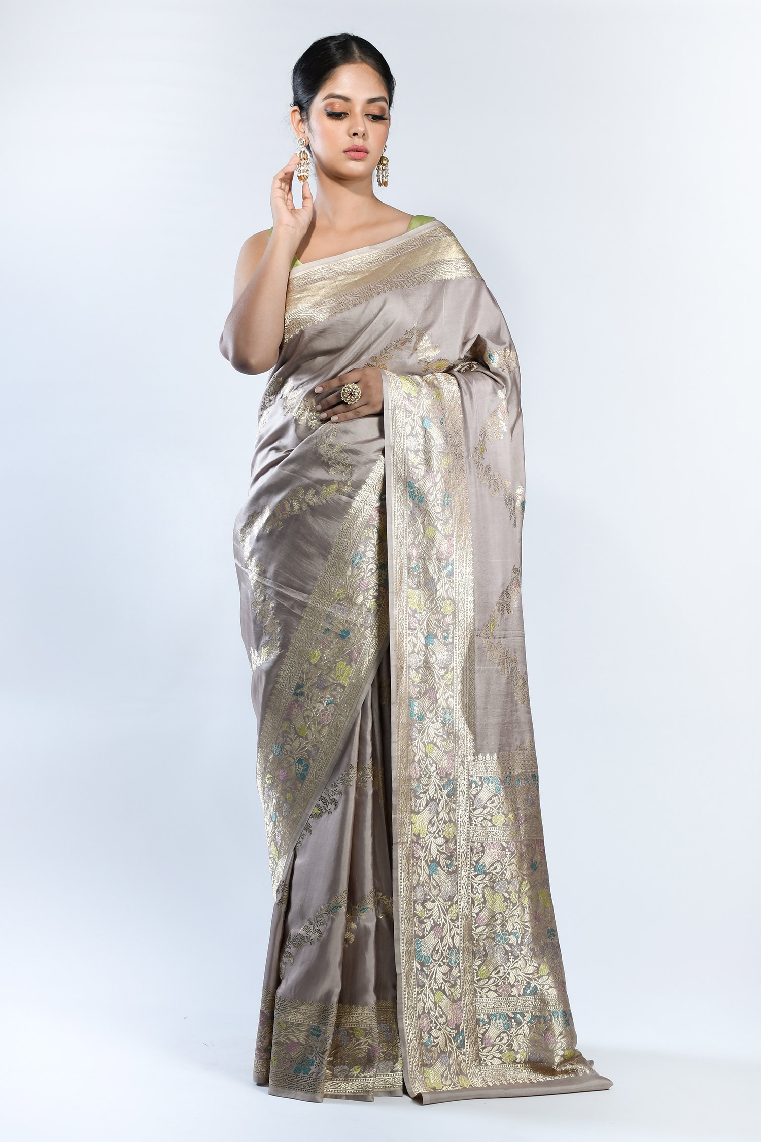 Buy Sacred Weaves Pink Katan Silk Zari Border Handloom Banarasi ...