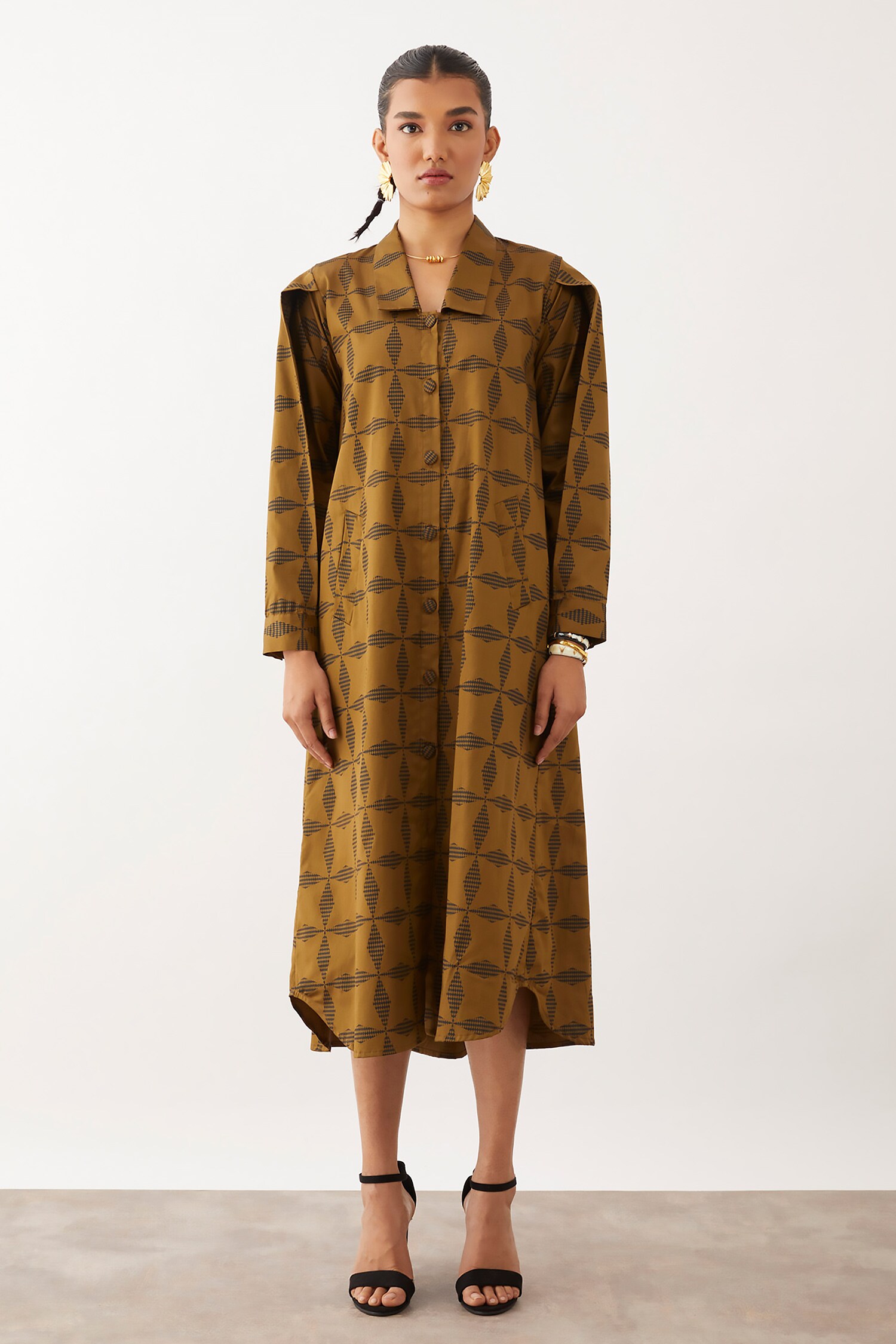 Buy Son of A Noble Snob Green Premium Cotton Satin Faro Fan Print Shirt ...