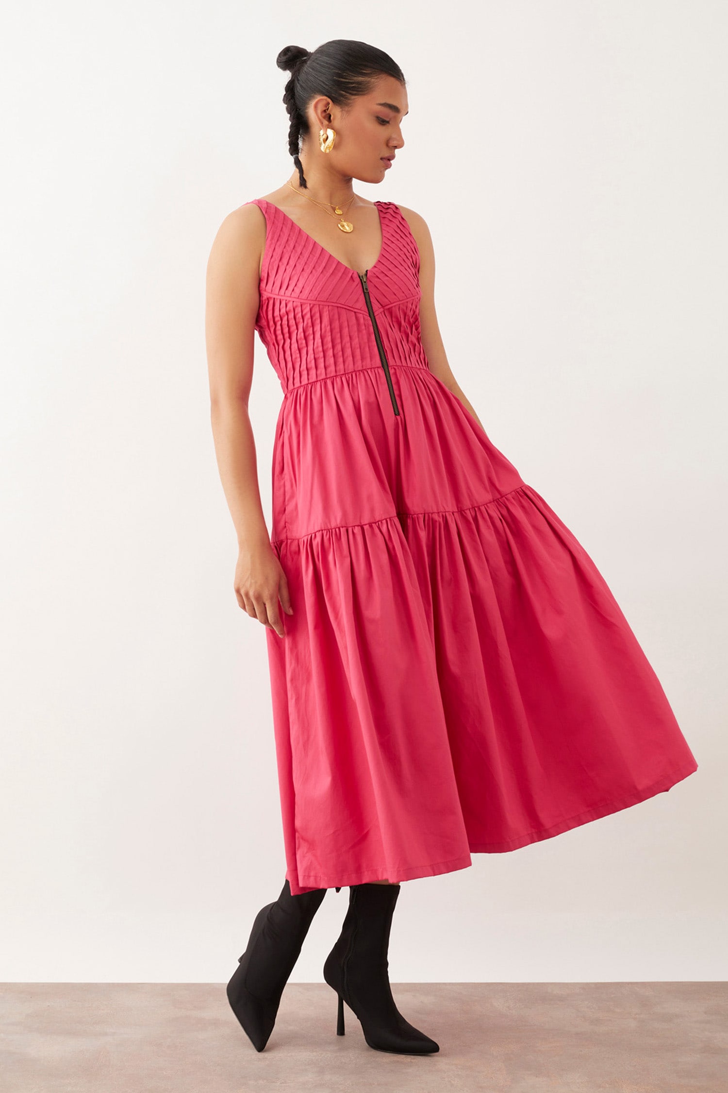 Buy Son of A Noble Snob Pink Premium Cotton Satin Robin Gathered Dress ...