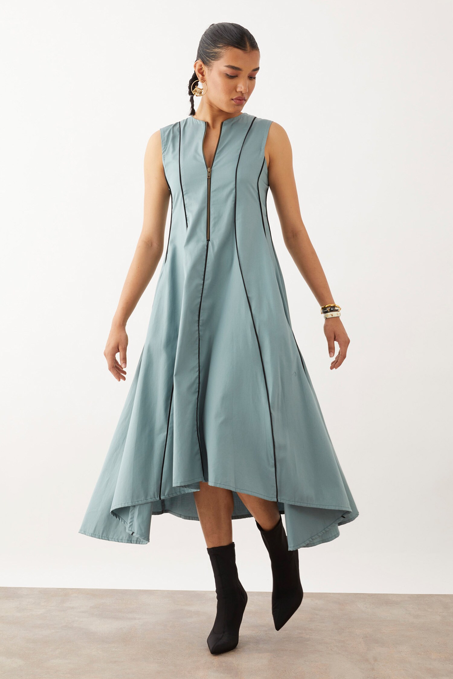 Buy Son of A Noble Snob Blue Premium Cotton Satin Sarah Zipper Dress ...