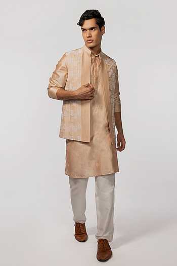 Buy Kaka Menswear Pink Arrowhead Pattern Bundi And Kurta Set Online ...