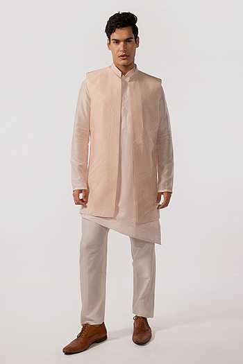 Buy Kaka Menswear Pink Bundi Embroidered Achkan And Kurta Set Online ...