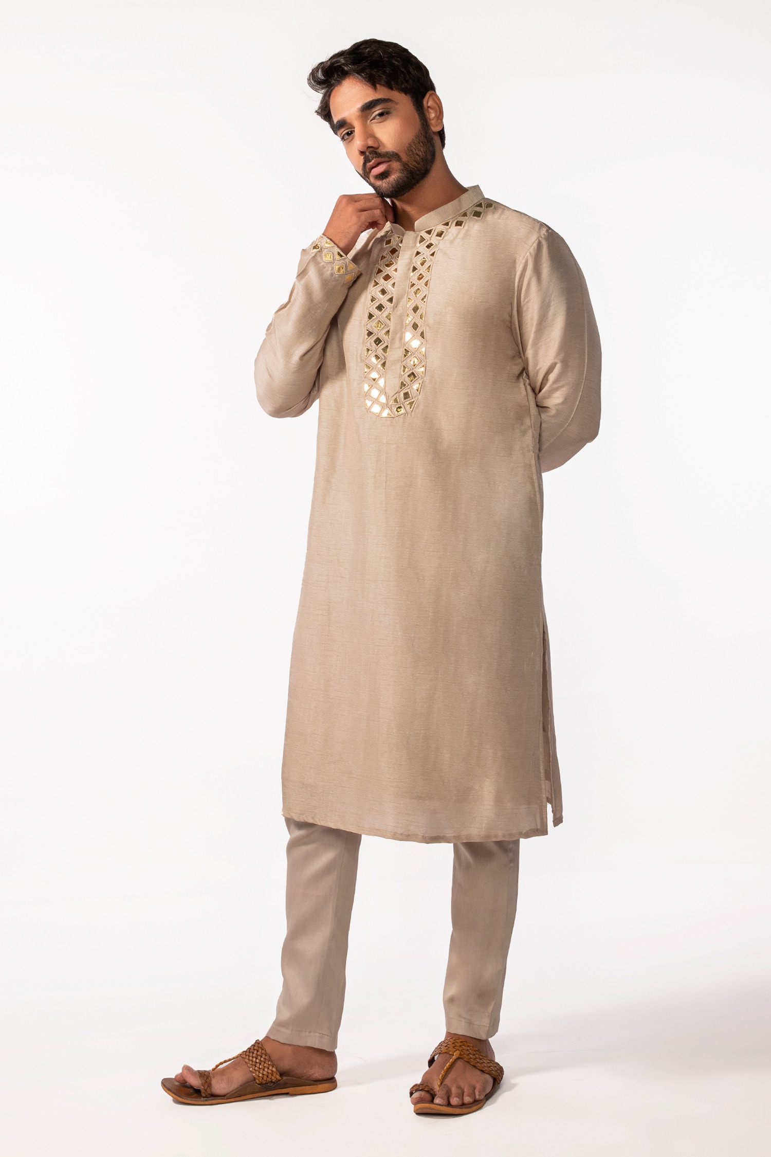 Buy Kaka Menswear Gold Ragzin Applique Embroidered Kurta Set Online ...