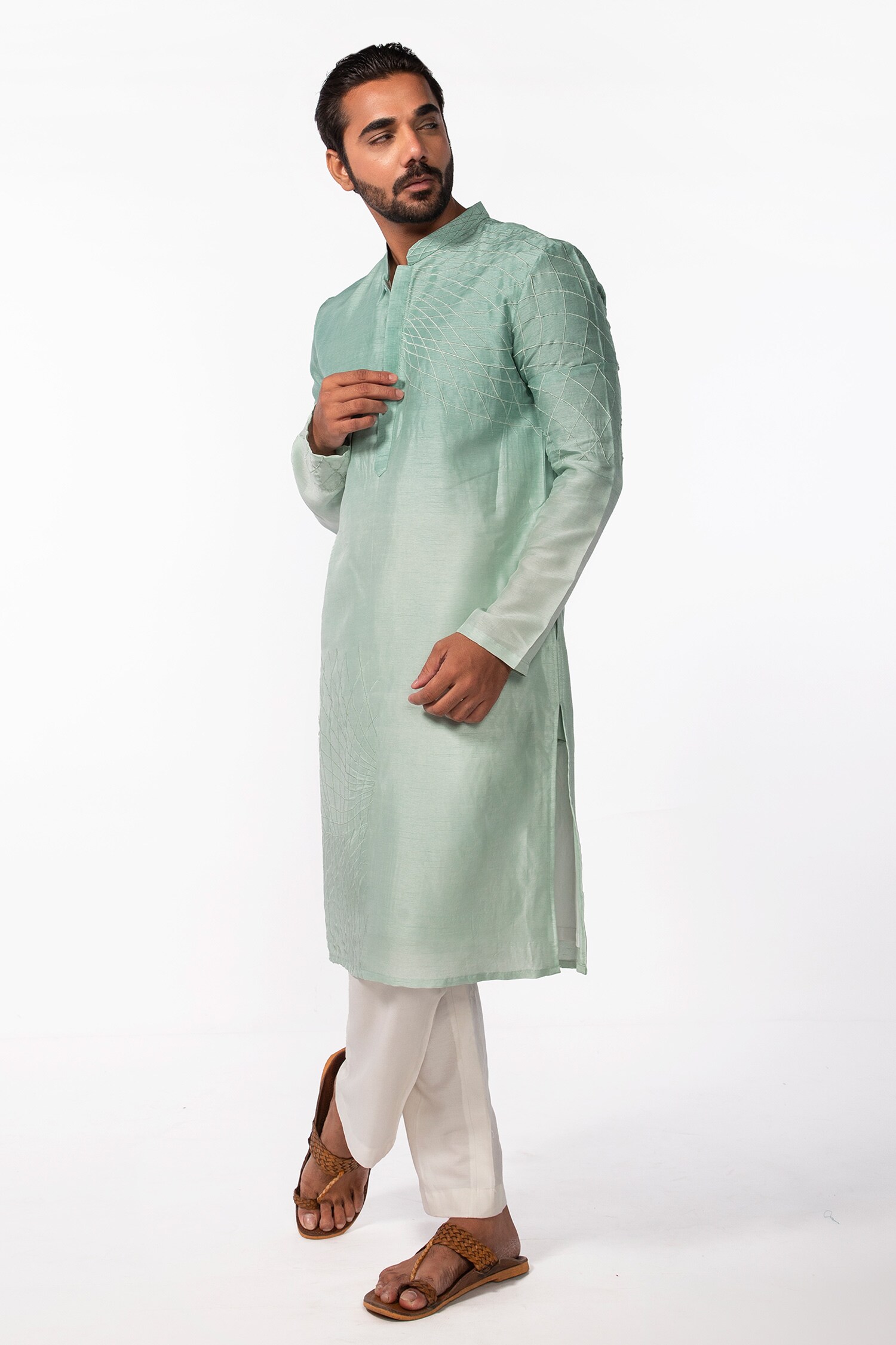 Buy Kaka Menswear Green Twirl Embroidered Kurta Set Online | Aza Fashions