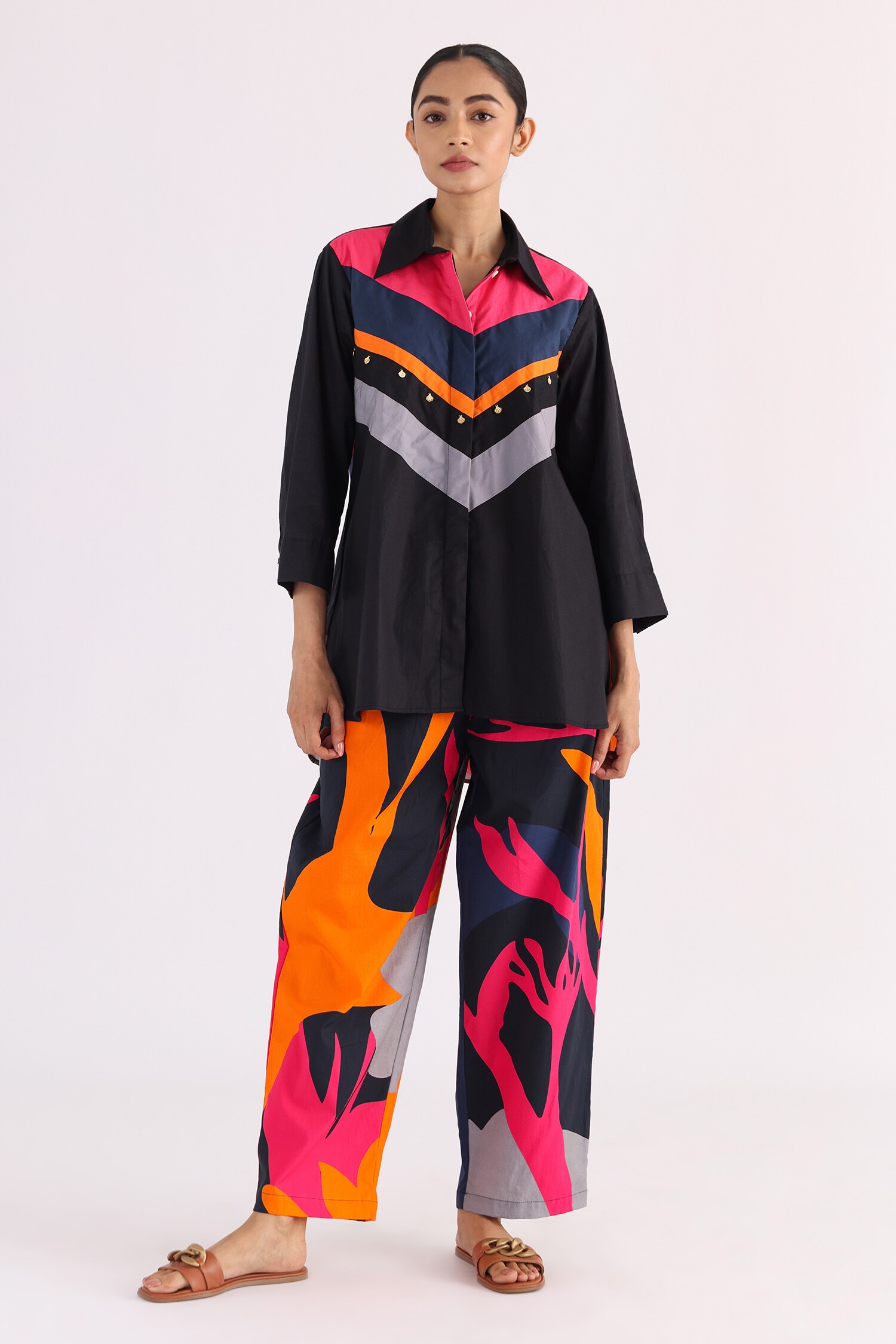 Buy Studio Moda India Black Cotton Field Pattern Flared Pant Online ...