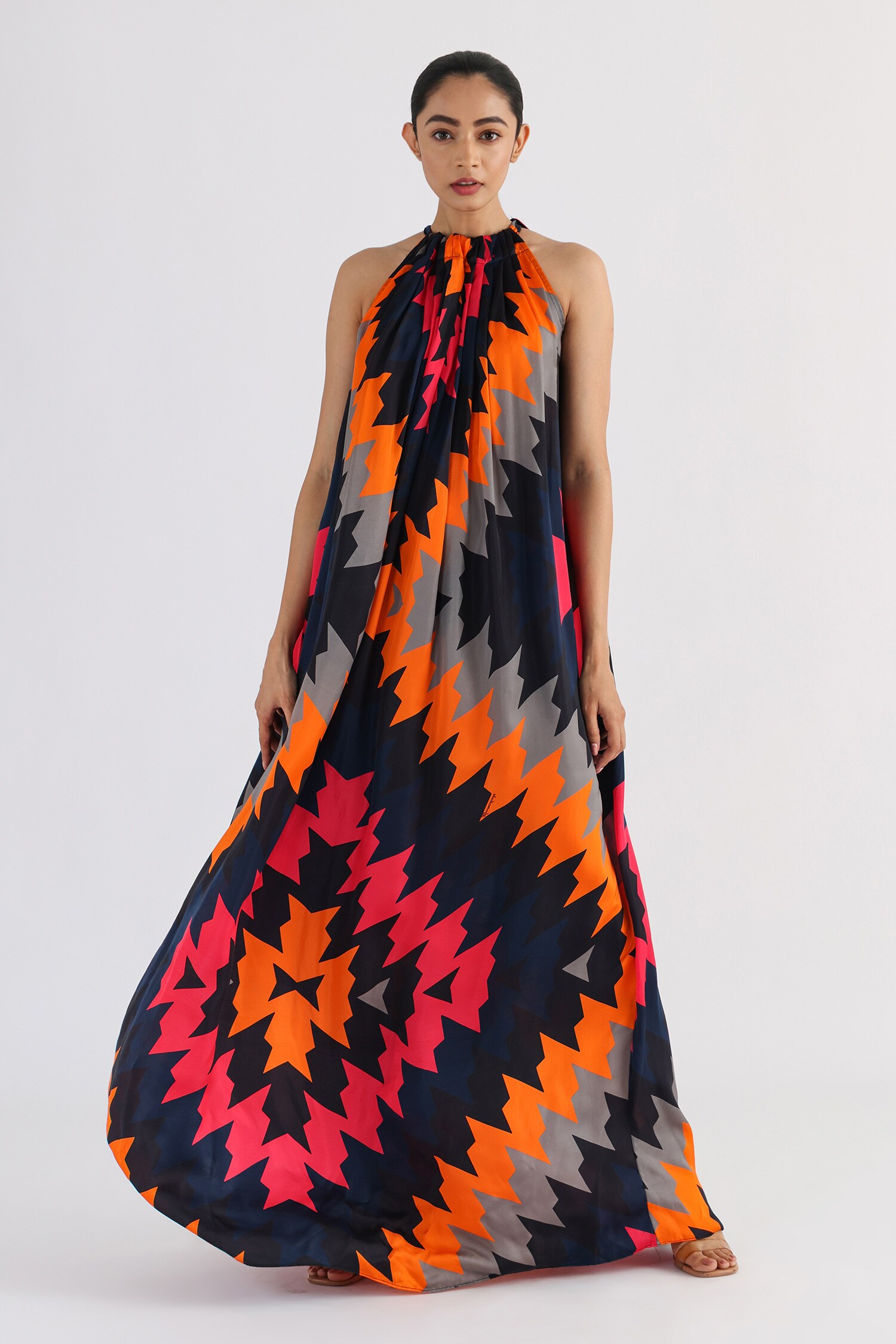 Buy Black Bemberg Printed Aztec Halter Maxi Dress For Women by Studio ...