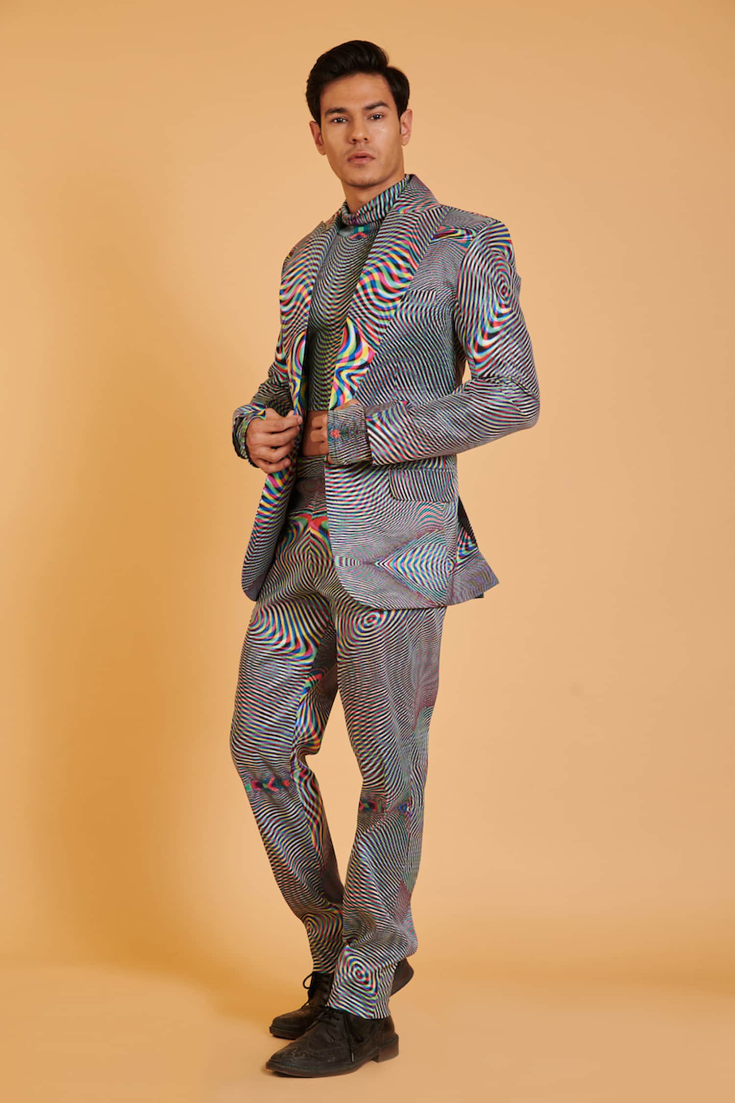 Buy Multi Color Lycra Taffeta Digital Print Diffraction Suit Set For ...