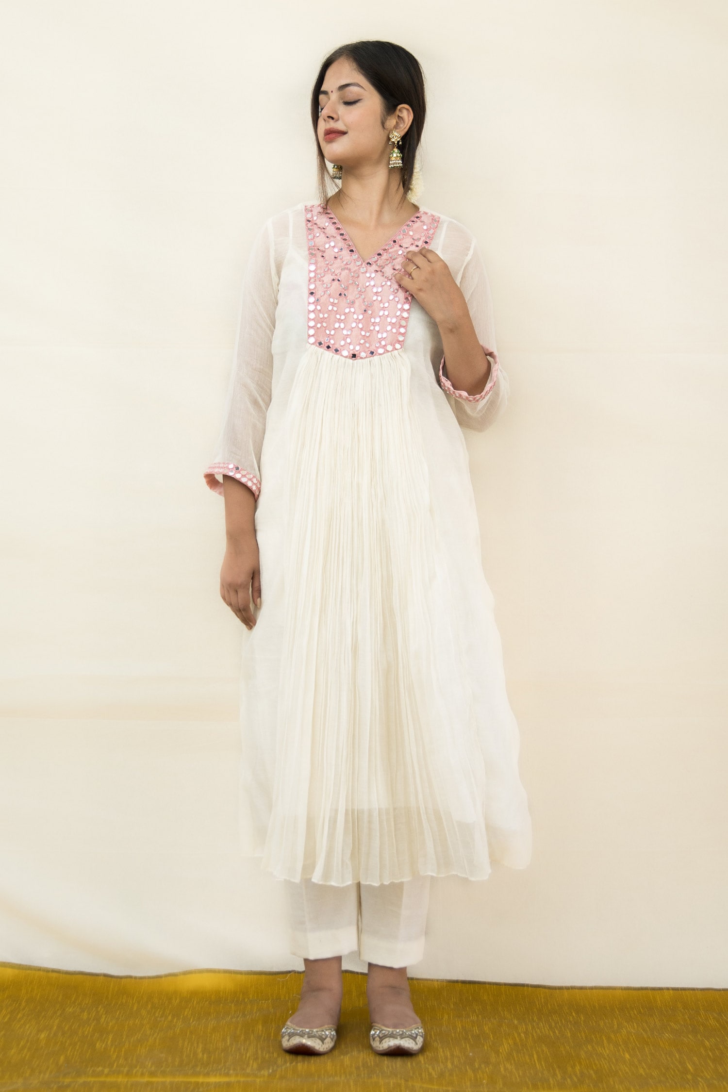 Buy Ivory Malai Chanderi Hand Embroidered Meer Yoke Work And Pant Set ...