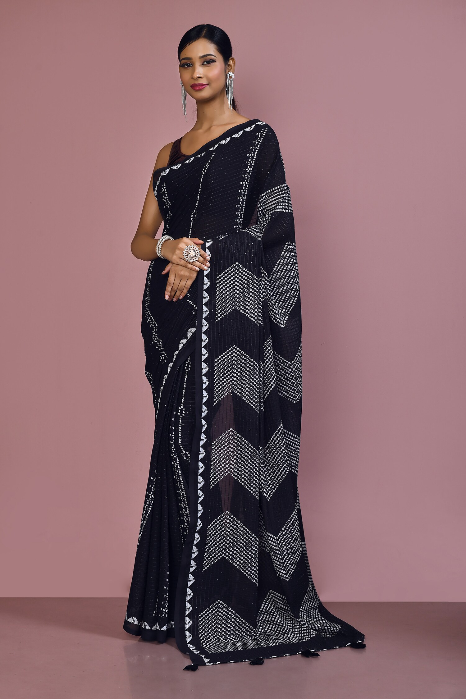 Buy Black Saree Faux Georgette Embroidered Crochet With Running Blouse ...